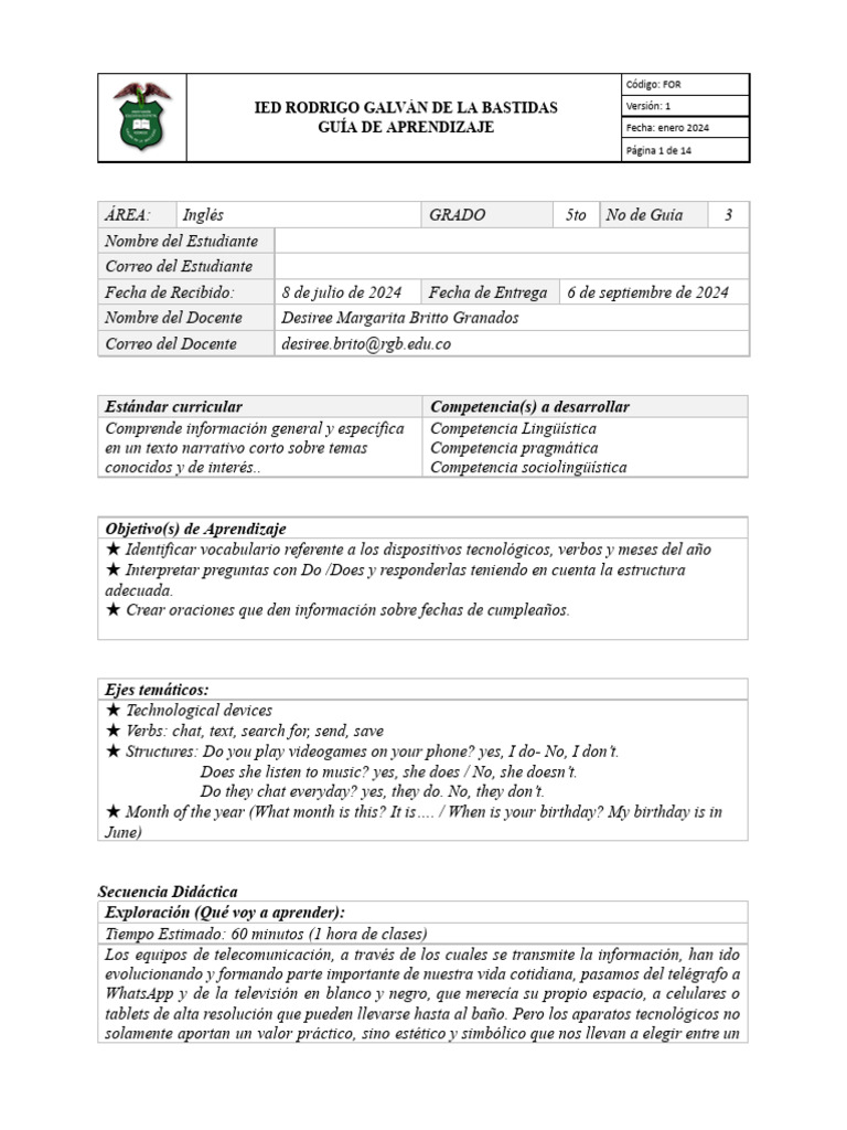 G3P3 Inglés 5to | PDF | Comunicación humana | Lingüística