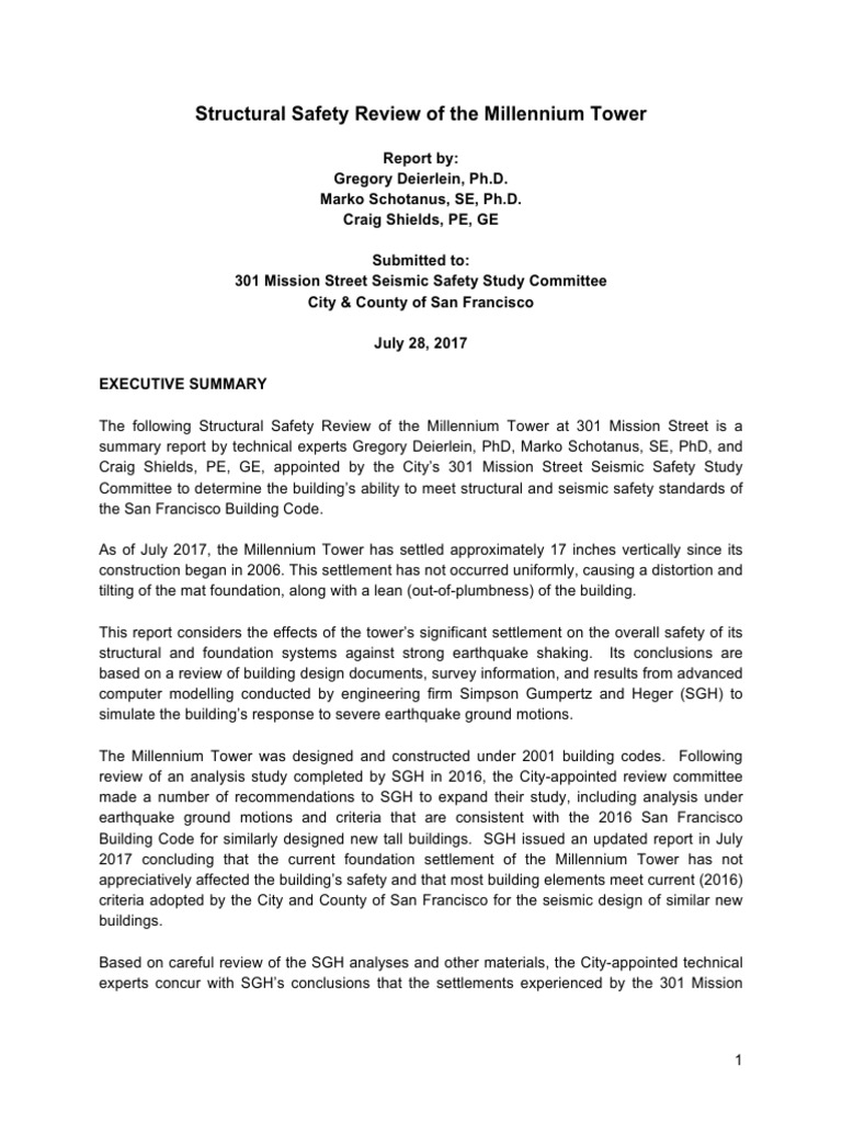 Millennium Tower Safety Review Report 07.28.17 | PDF | Beam (Structure ...