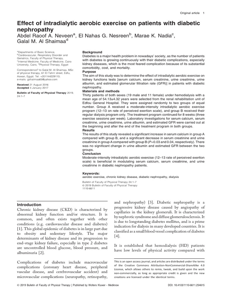 Effect of Intradialytic Aerobic Exercise On Patients With Diabetic ...