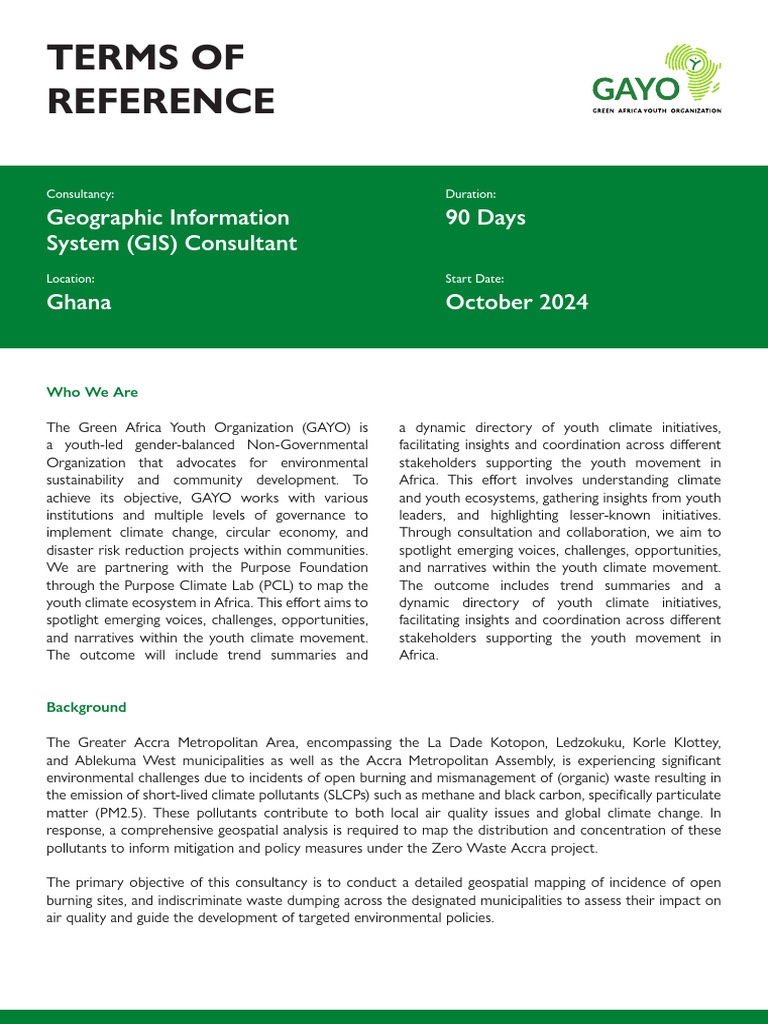 GAYO - ToR - GIS Consultant | PDF | Geographic Information System | Air Pollution