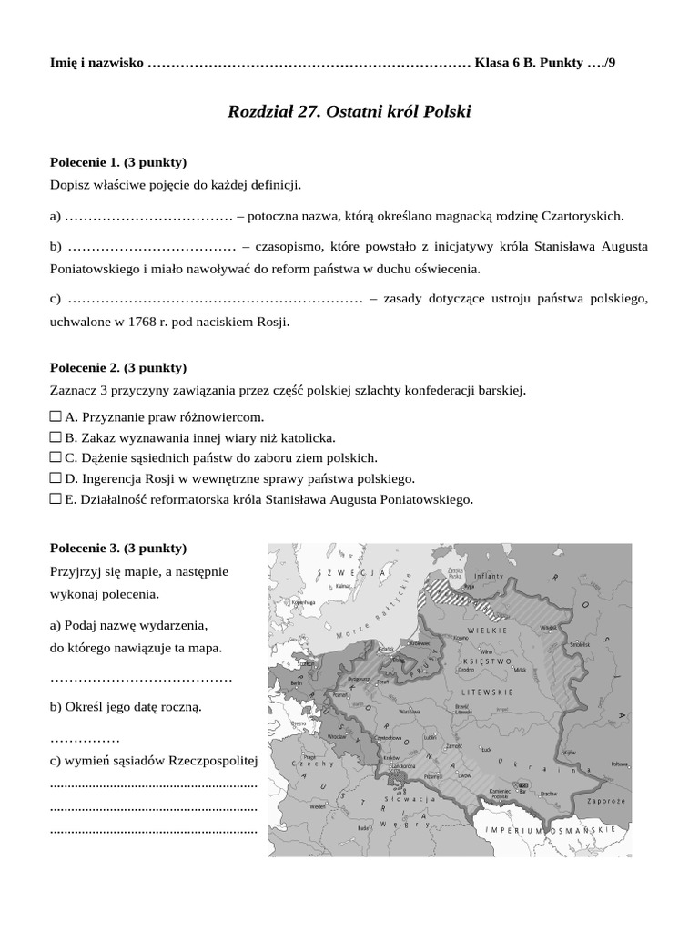 Historia Klasa 6 Ostatni Król Polski | PDF