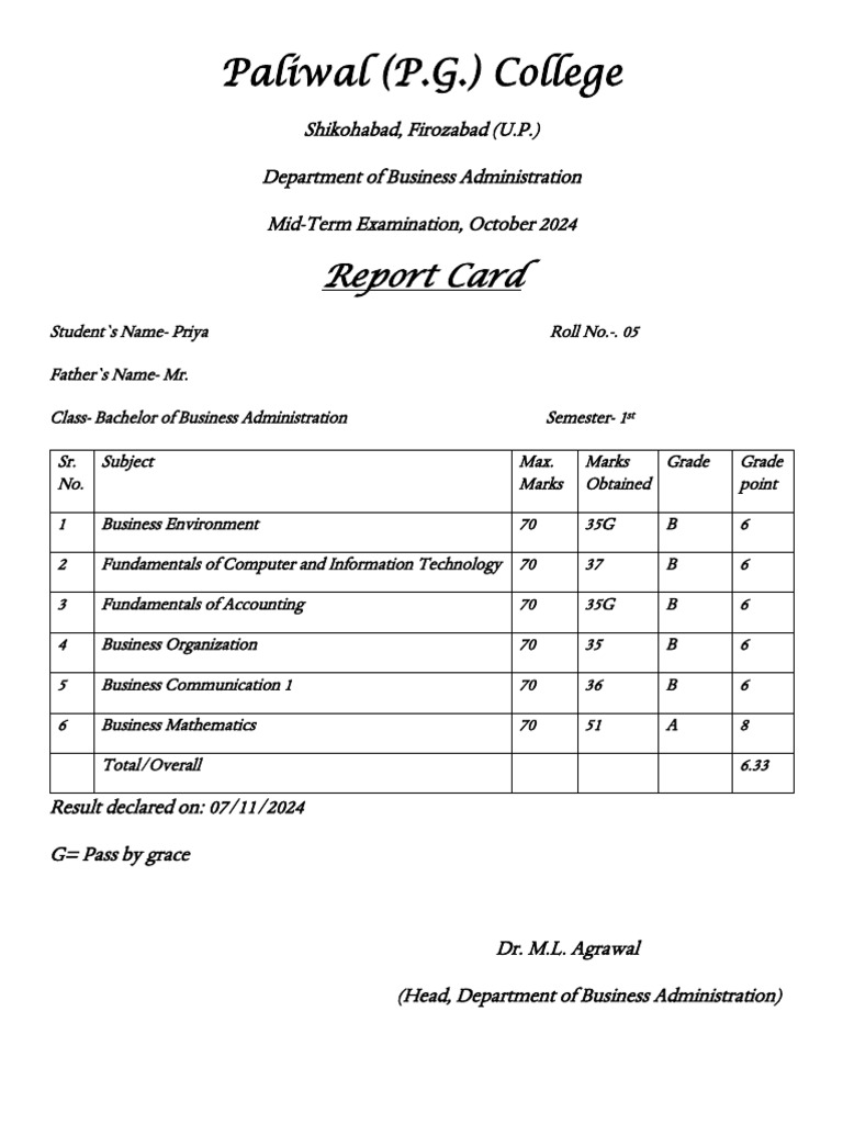 Mid Term Result Format | PDF
