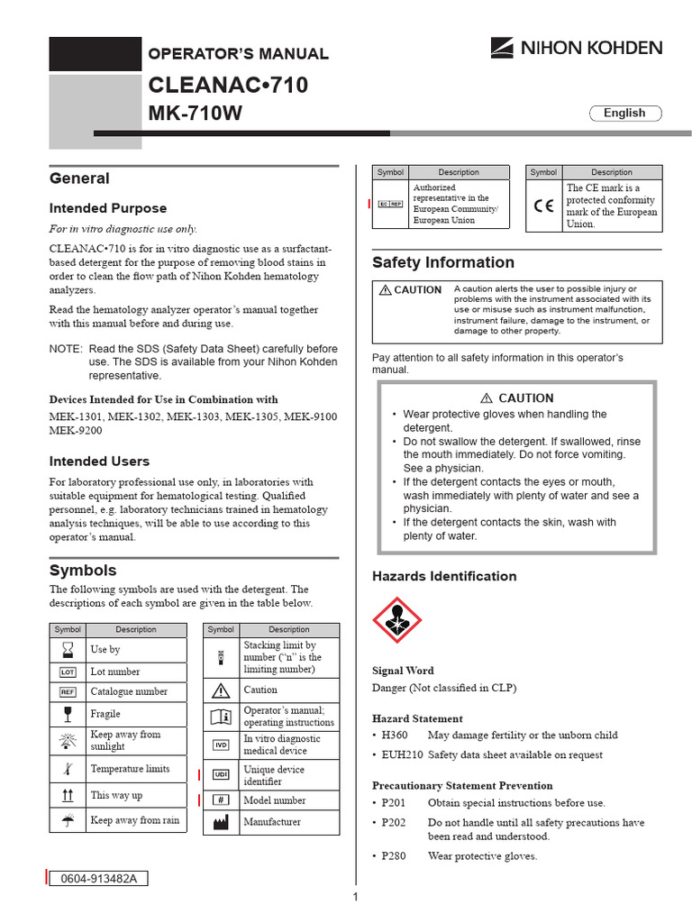 CLEANAC 710 Operator's Manual | PDF | Surfactant | Laboratories