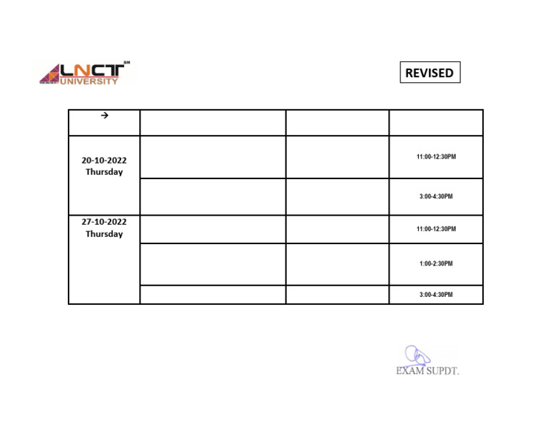 Lnct Btech Cse And Aimlds Midterm Schedule Pdf Educational Stages 4059