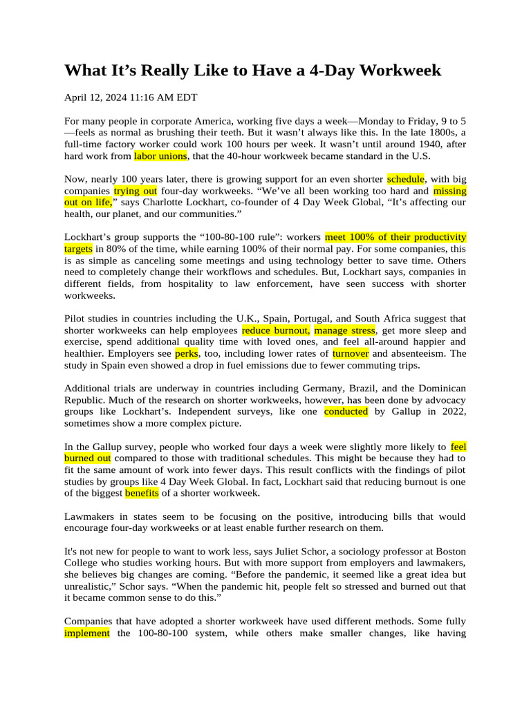 What It's Really Like To Have A 4-Day Workweek | PDF | Workweek And ...