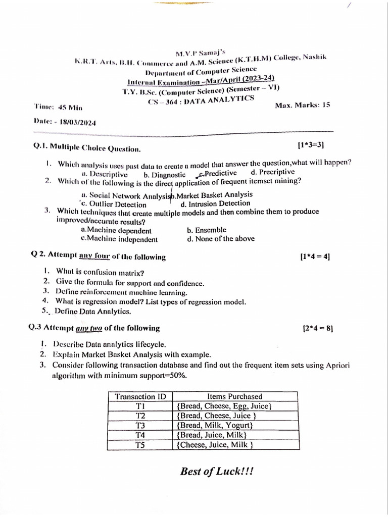 DA Internal Question Paper | PDF