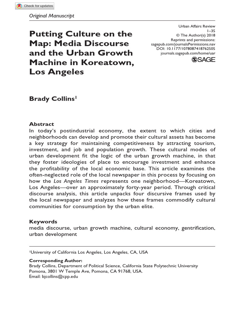 Putting Culture On The Map: Media Discourse and The Urban Growth ...
