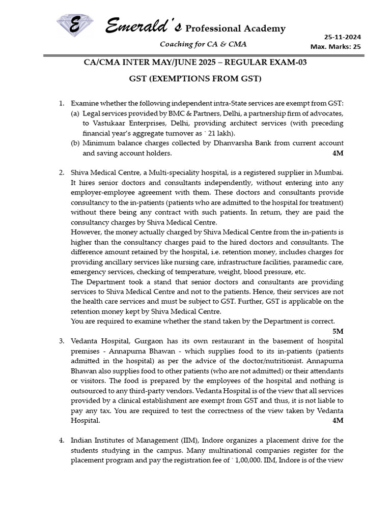 GST Exemption From GST 25-11-24 | PDF | Hospital | Patient