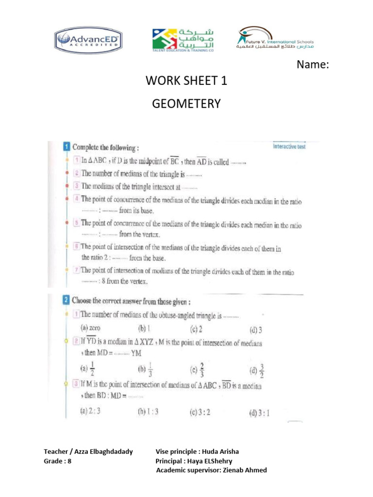 Geometery Work Sheet 1 | PDF