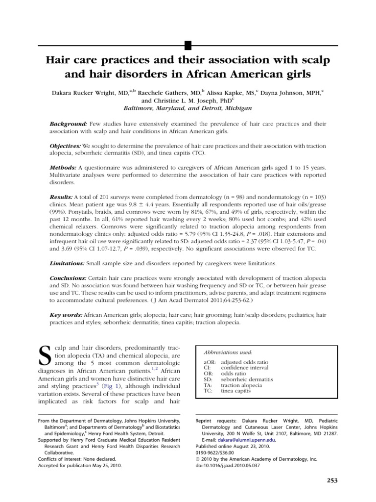 Hair Care Practices and Their Association With Scalp and Hair Disorders ...