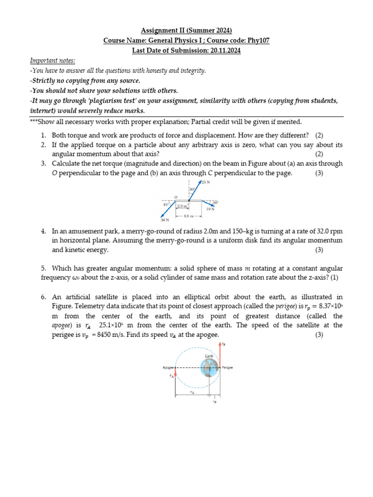 Phy107 Assignment 2 242 | PDF | Rotation Around A Fixed Axis | Angular Momentum