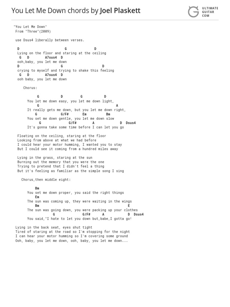You Let Me Down Chords by Joel Plasketttabs at Ultimate Guitar Archive ...