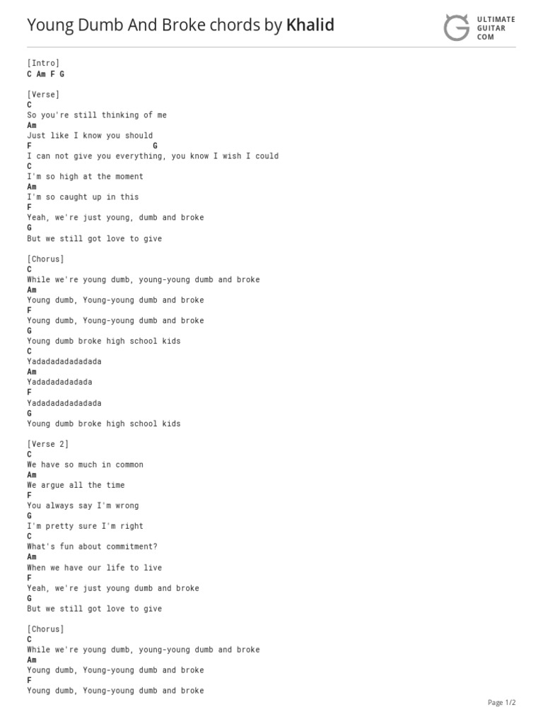 Young Dumb and Broke Chords (Ver 2) by Khalidtabs at Ultimate Guitar Archive | PDF