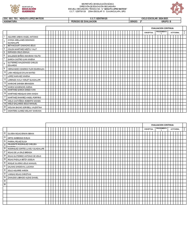2B Listas de Asistencia 2024-2025 | PDF | Etapas educativas