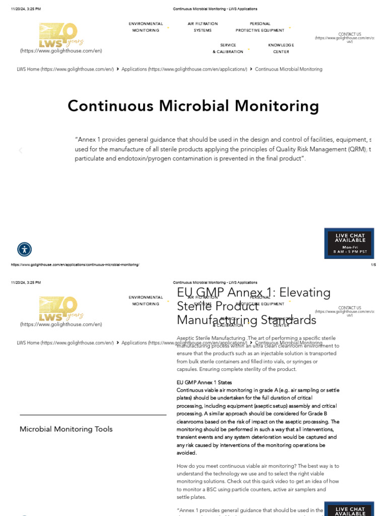 Continuous Microbial Monitoring - LWS Applications | PDF