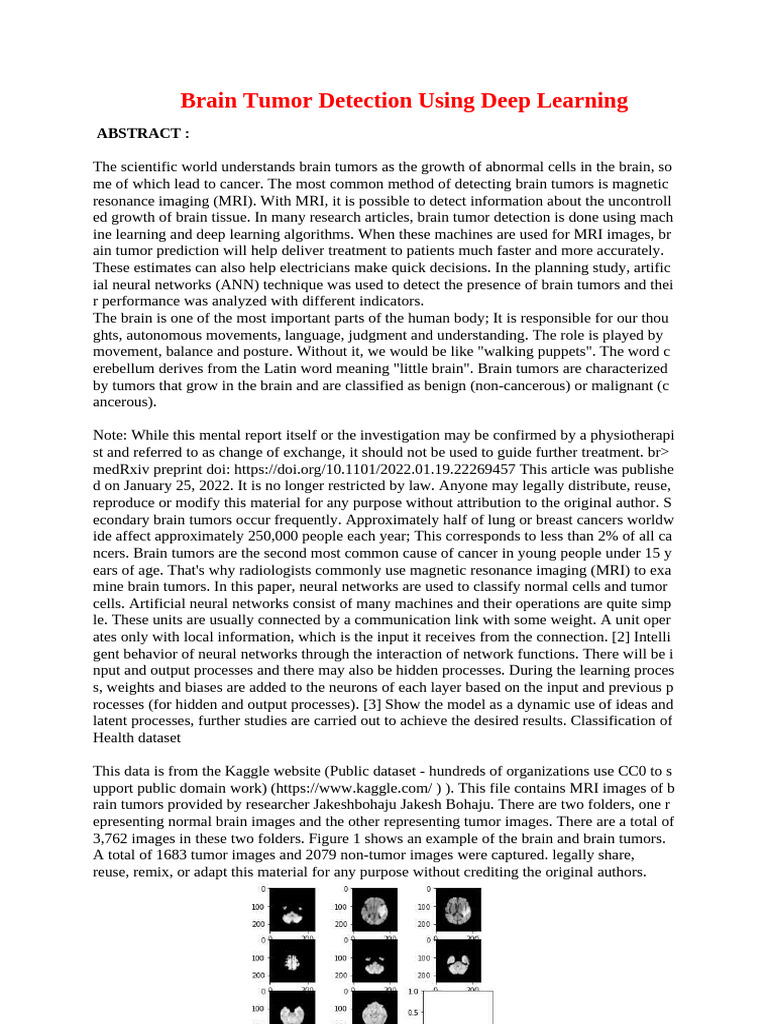 Brain Tumor Detection Using Deep Learning: Abstract | PDF | Artificial ...