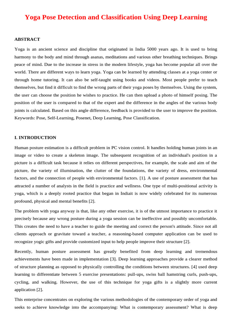 Yoga Pose Detection and Classification Using Deep Learning | PDF | Deep Learning | Yoga