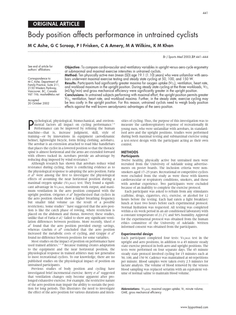Body Position Affects Performance in Untrained Cyclists | PDF