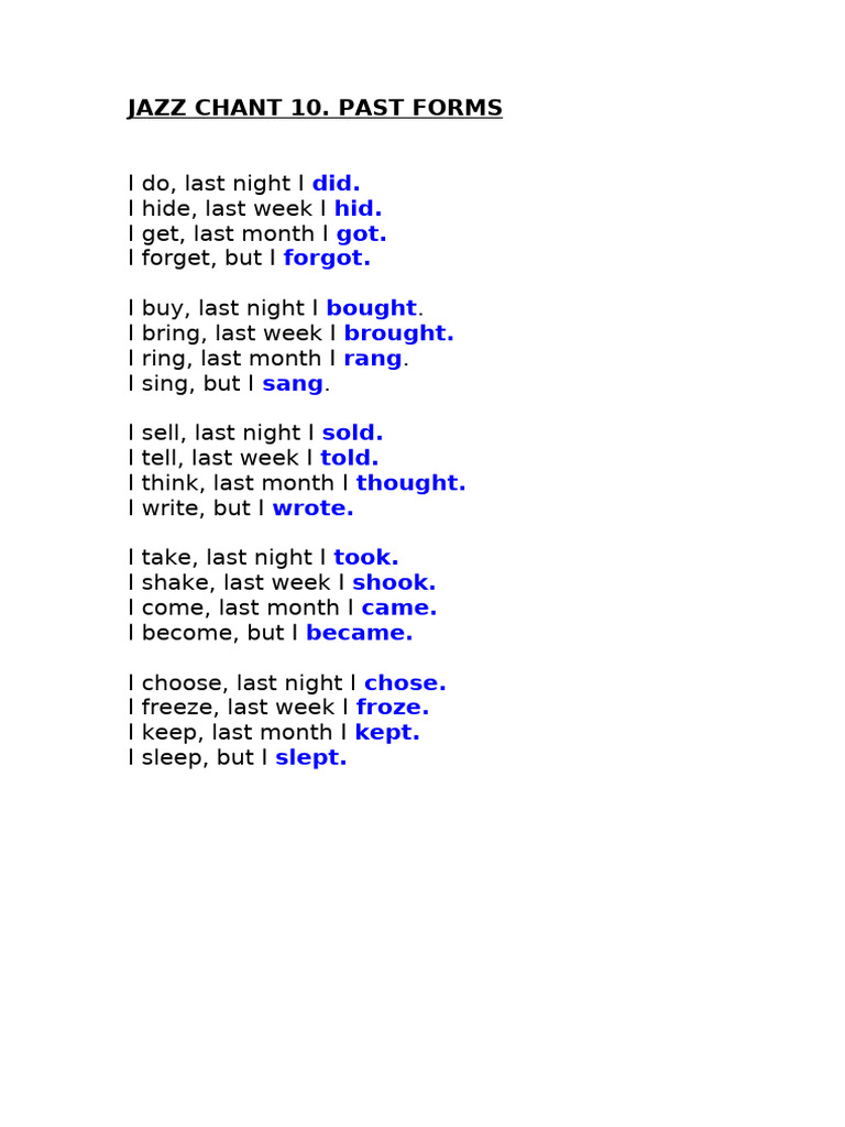 Jazz Chant: Past Tense Forms | PDF