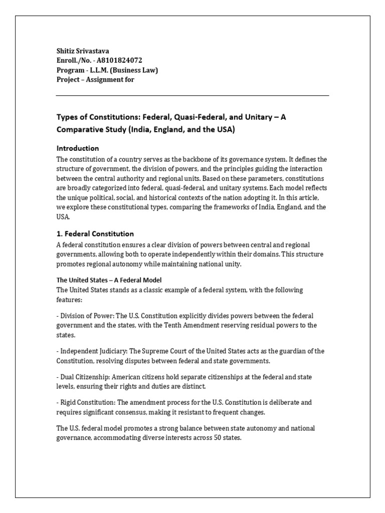 Types of Constitution Comparative Study - Shitiz Srivastava | PDF ...