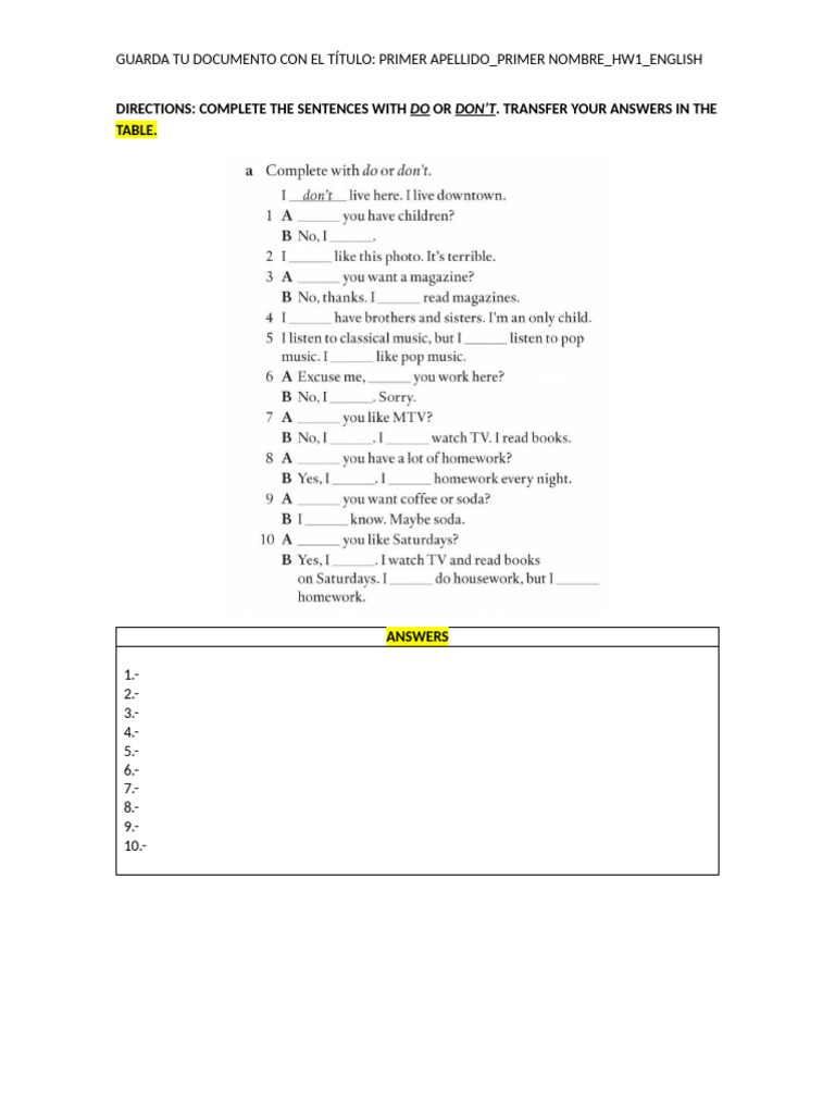 Cont 2 - Homework 1 - English | PDF