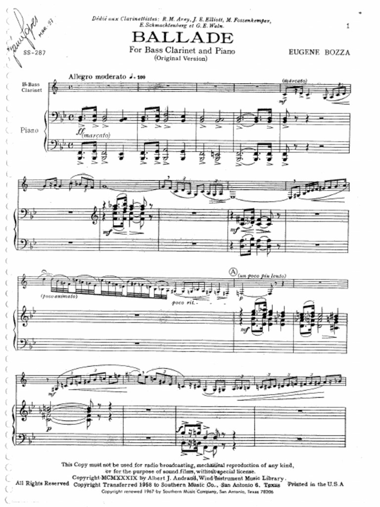 Bozza - Ballade For Bass Clarinet and Piano | PDF