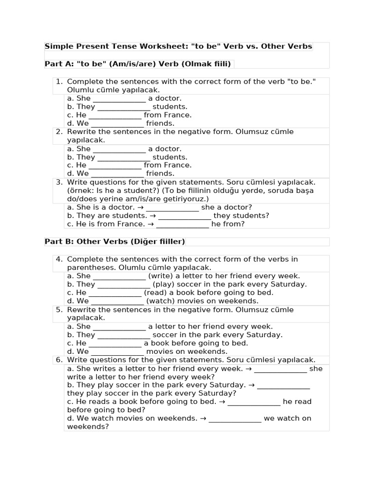 Sipmle Present Tense Homework | PDF