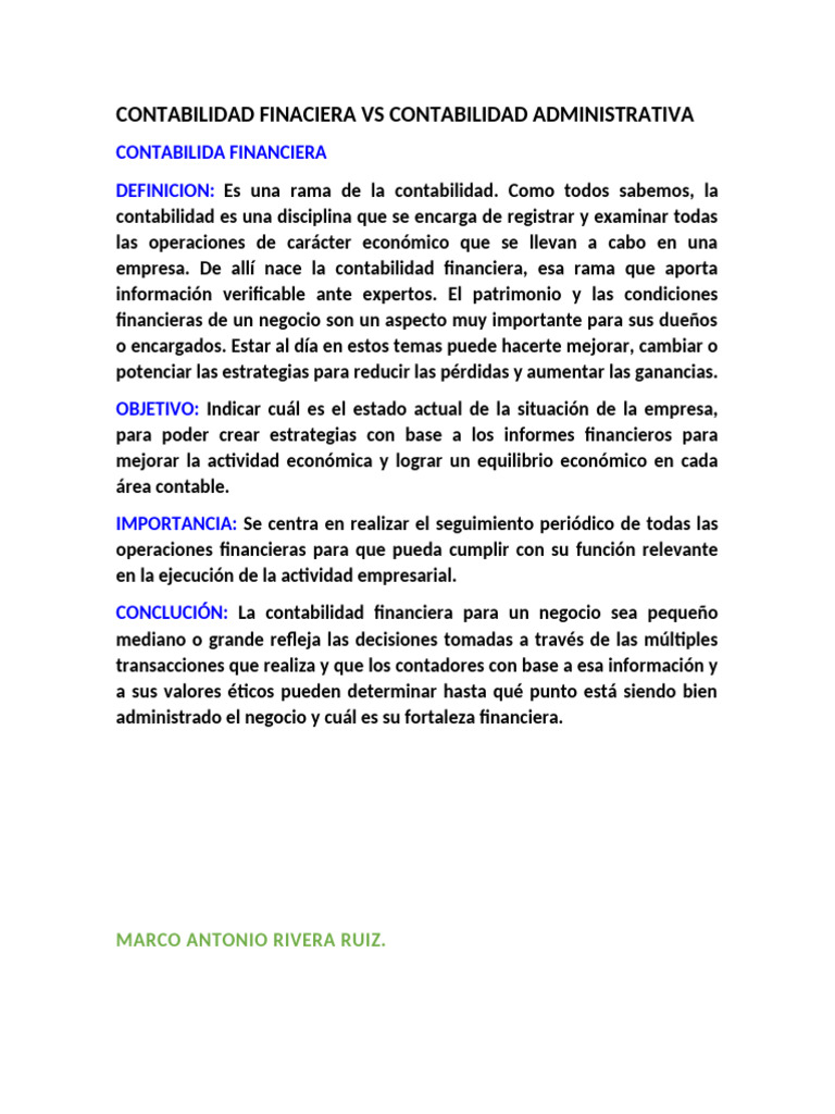 Contabilidad Finaciera VS Contabilidad Administrativa | PDF ... Contabilidad Finaciera VS Contabilidad Administrativa | PDF ...