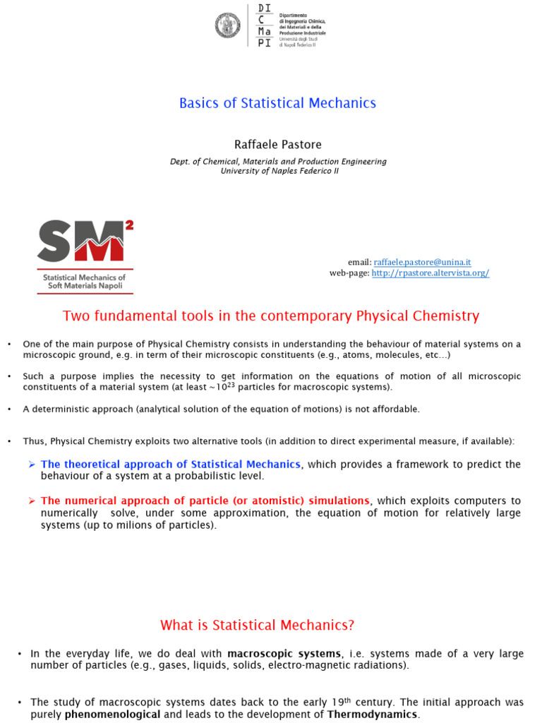 Lecture StatMech basicsAPC24-25 Full | PDF | Statistical Mechanics ...