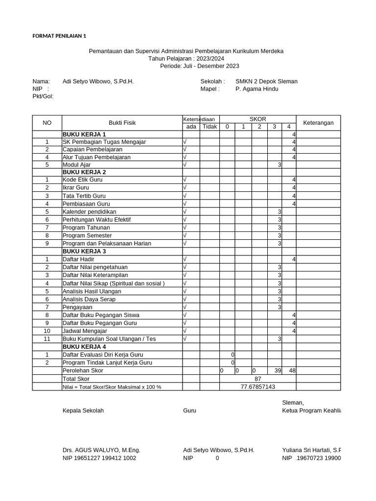 BP Adi - Form 1. Observasi Perangkat Pembelajaran | PDF