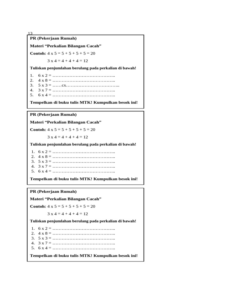 Soal MTK Kelas 3 Penjumlahan Berulang | PDF