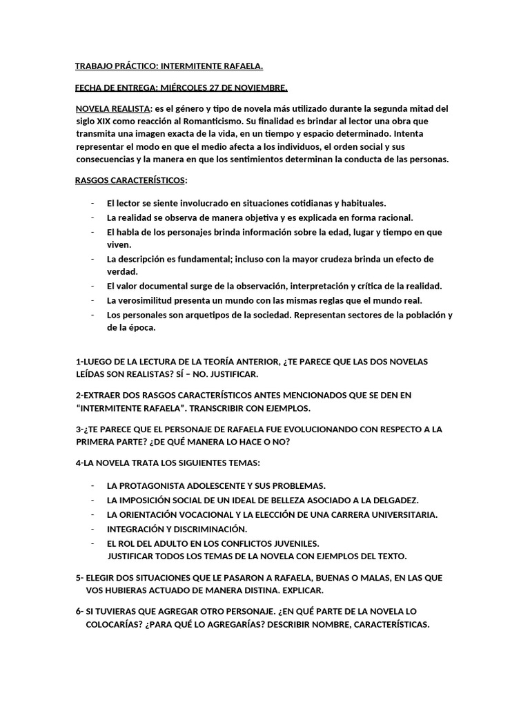 Análisis de "Intermitente Rafaela" | PDF | Novelas | Autoestima