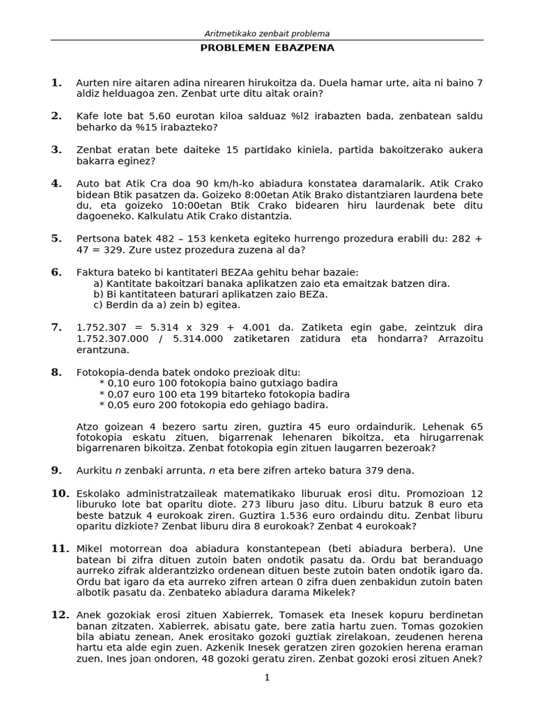 Aritmetika Ariketak - 3 | PDF