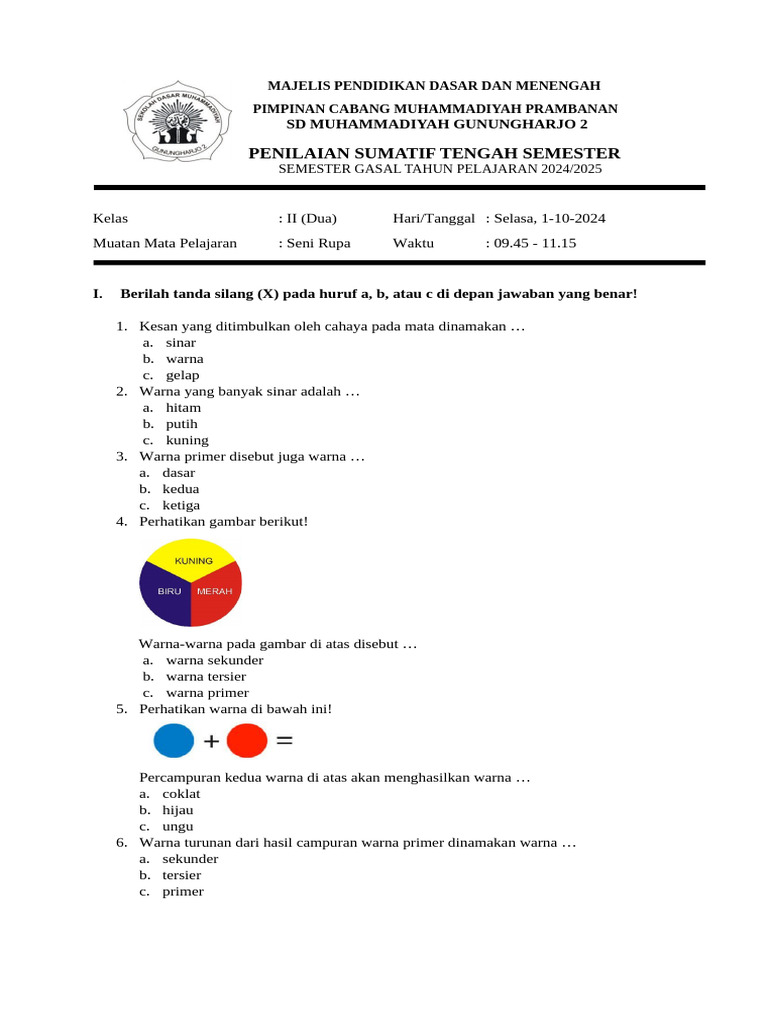 Soal Seni Rupa Kelas 2 Fix | PDF