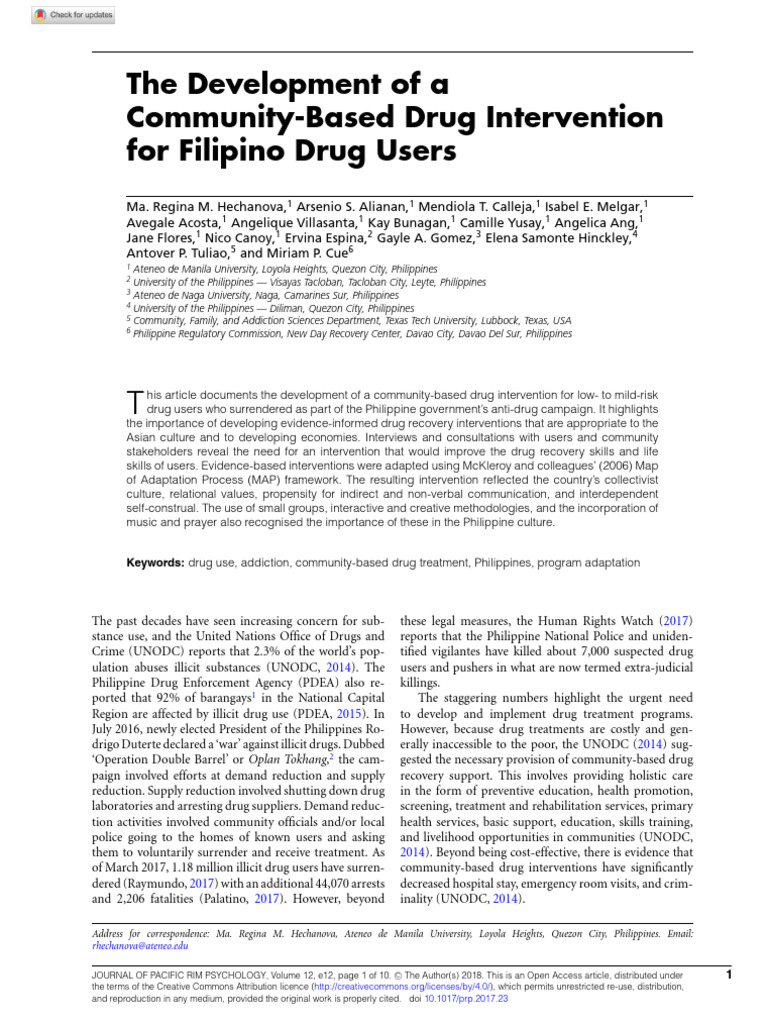 Hechanova Et Al 2018 The Development of A Community Based Drug ...