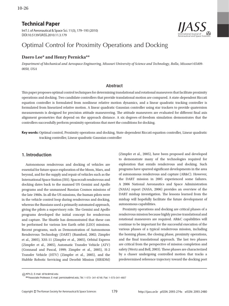 Optimal Control For Proximity Operations and Docking | PDF | Space Rendezvous | Docking And ...