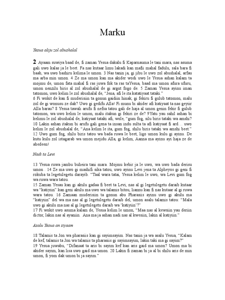 Juba Arabic Bible - Mark Chapter 2 | PDF