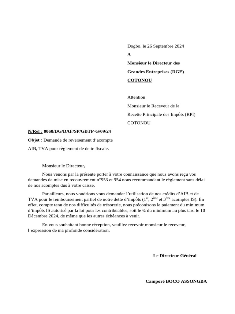 Demande de reversement d'acompte IS | PDF