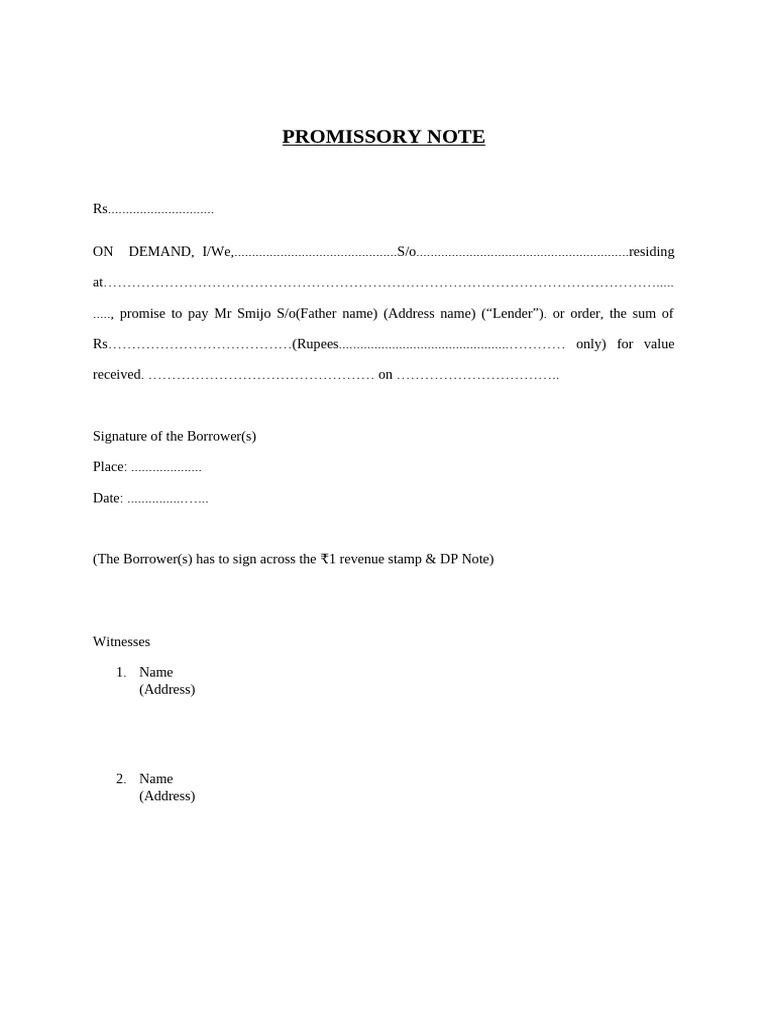 Demand Promissory Note Template | PDF