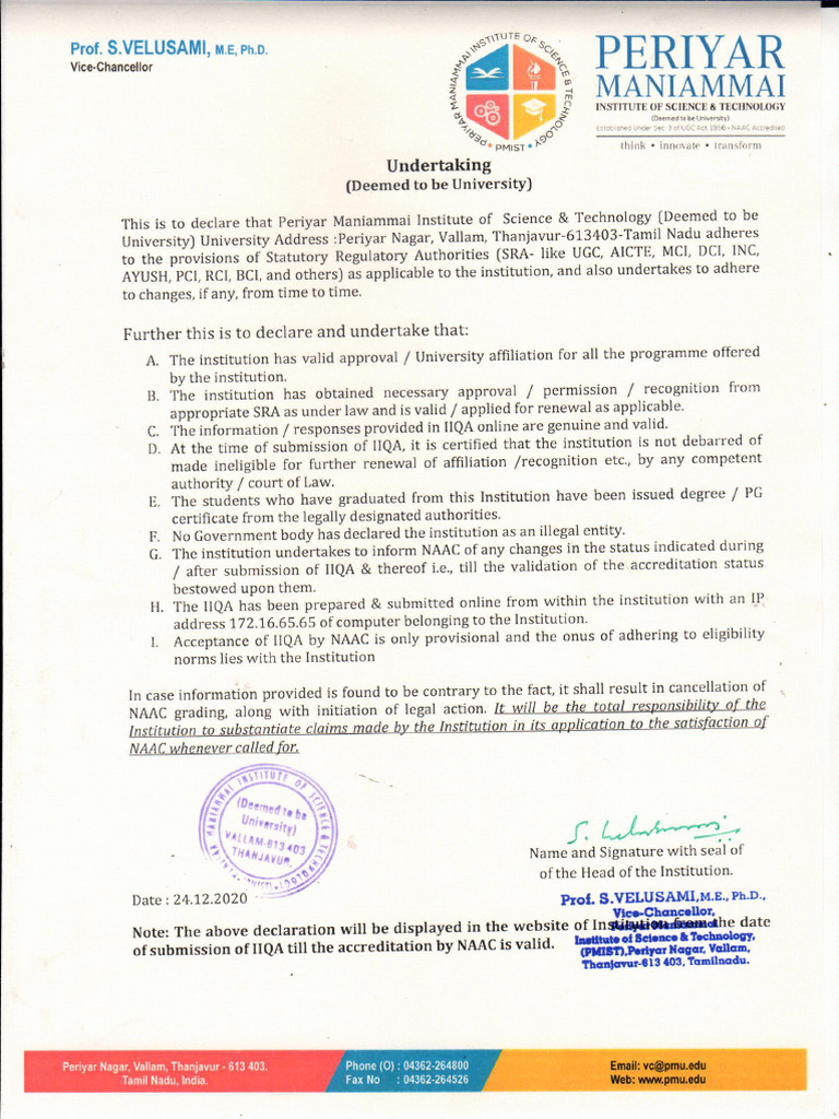 Undertaking Standard Compliance - PMIST | PDF