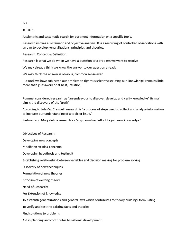 MR Notes | PDF | Sampling (Statistics) | Knowledge