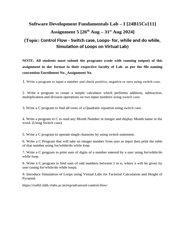 24B15CS111 - SDF Lab - 1 - Assignment 5 & 6 | PDF | Numbers | Control Flow