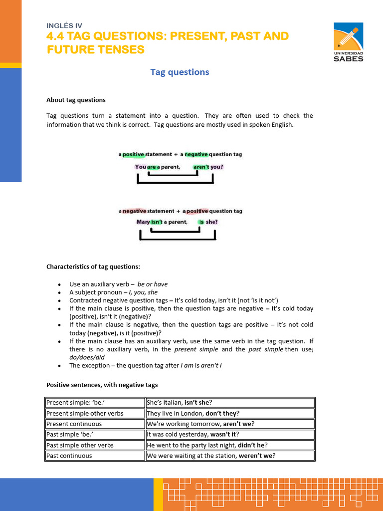 Tag Questions in Present Perfect Tense | PDF | Question | Verb