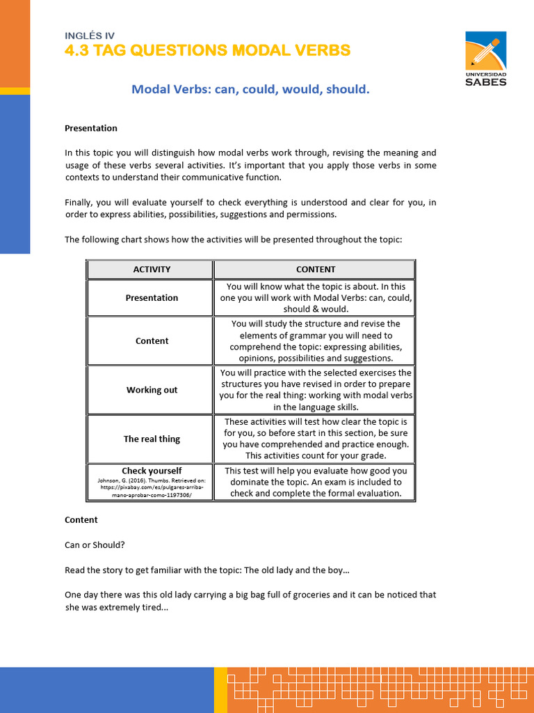 4.3 Tag Questions Modal Verbs | PDF | Verb | Question