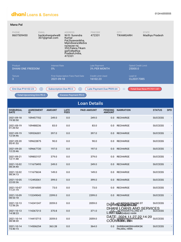 Dhani Loan Statement 1732725860480 | PDF | Money | Investment Banking