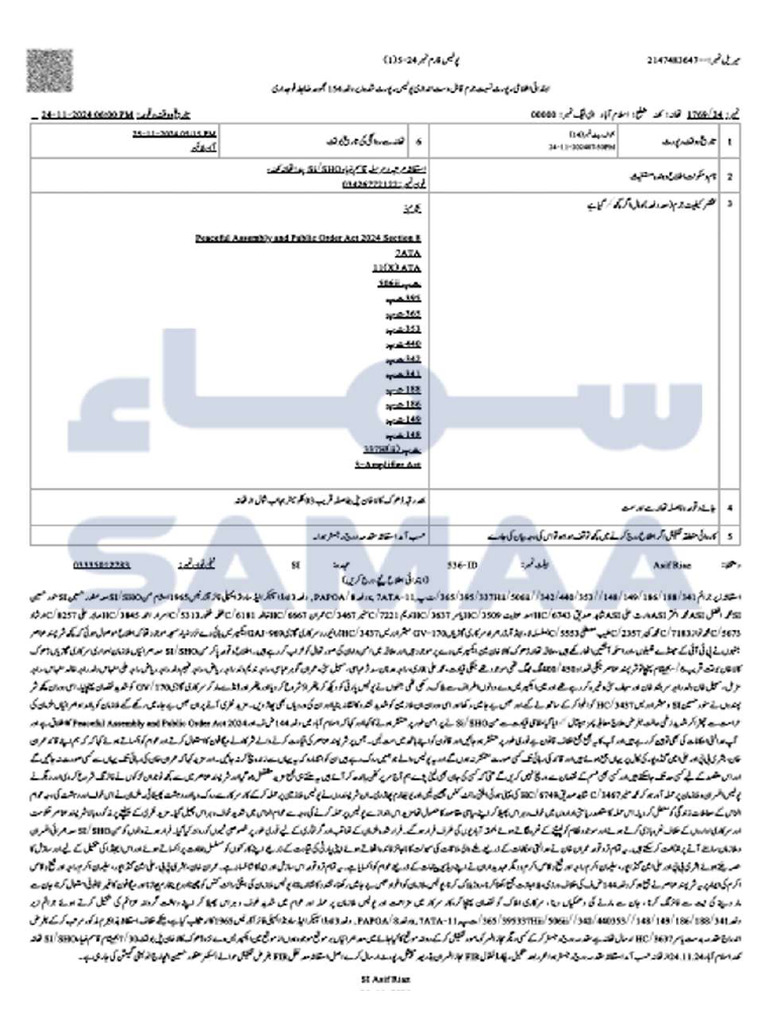 All FIRs of Islamabad Protests Against PTI | PDF