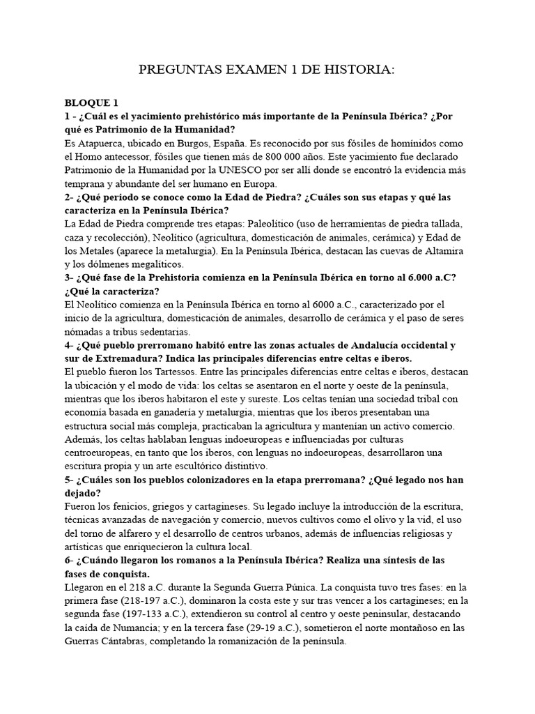 Preguntas Examen Historia: Prehistoria a Reconquista | PDF | Imperio ...