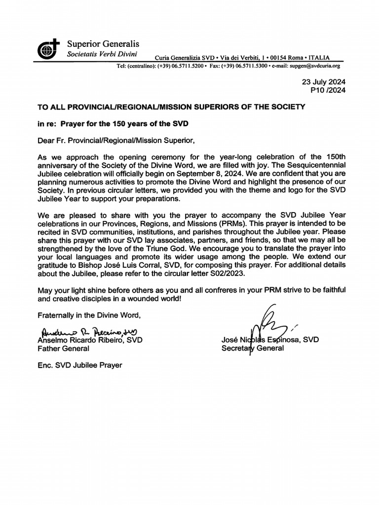 150th SVD Anniversary Prayer | PDF