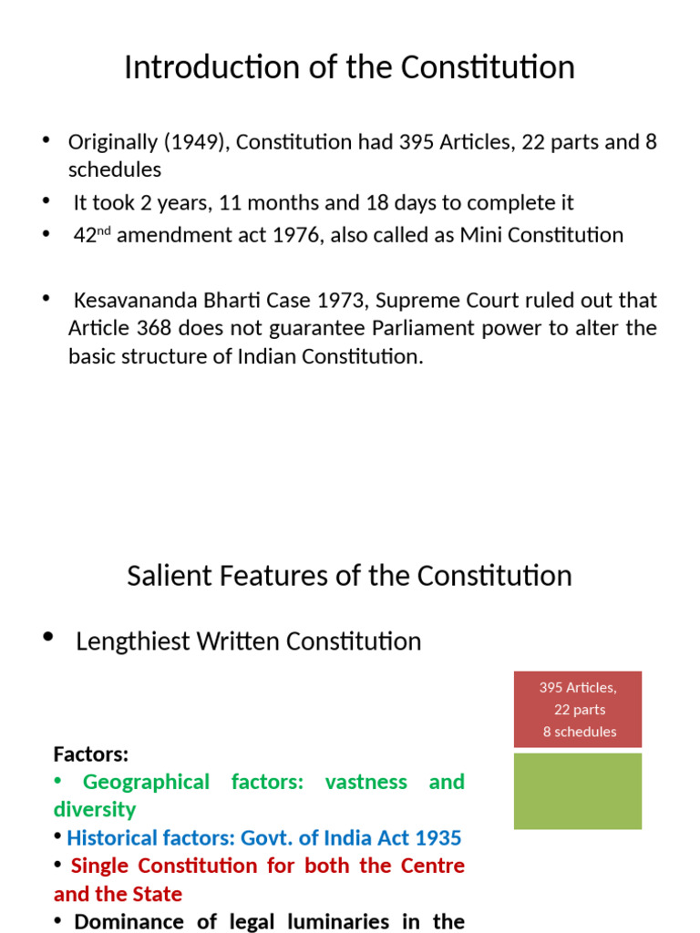 Salient Features of Indian Constitution | PDF | Constitution | Due Process Clause