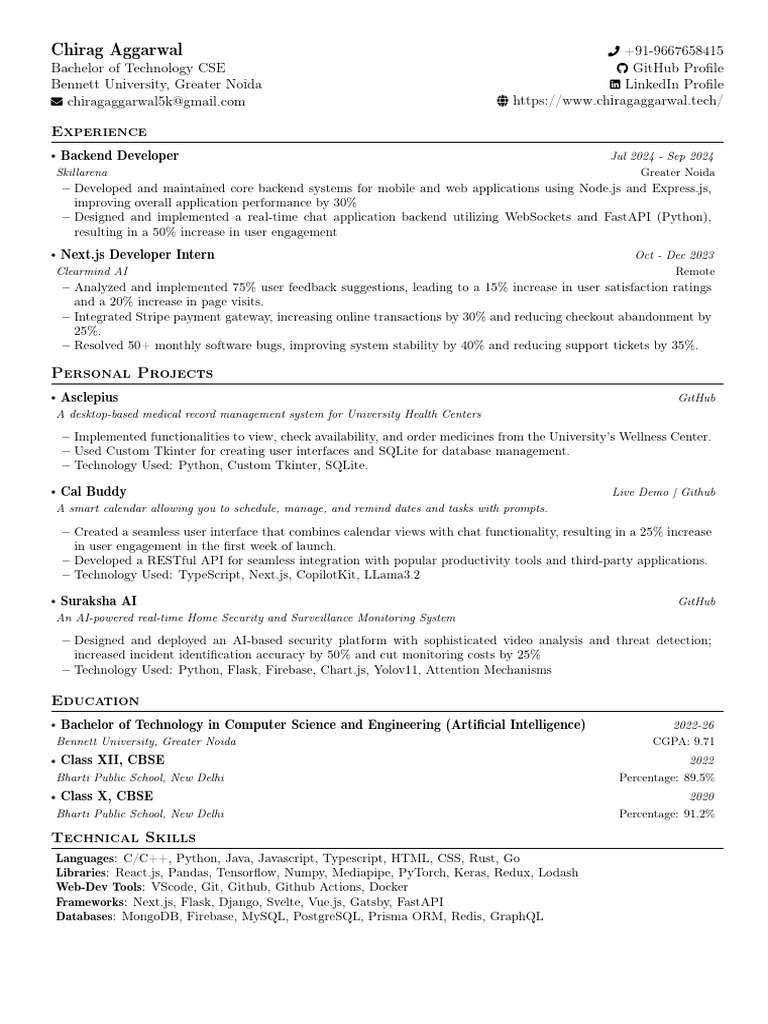 ChiragAggarwal Resume | PDF | Computing | Software Engineering